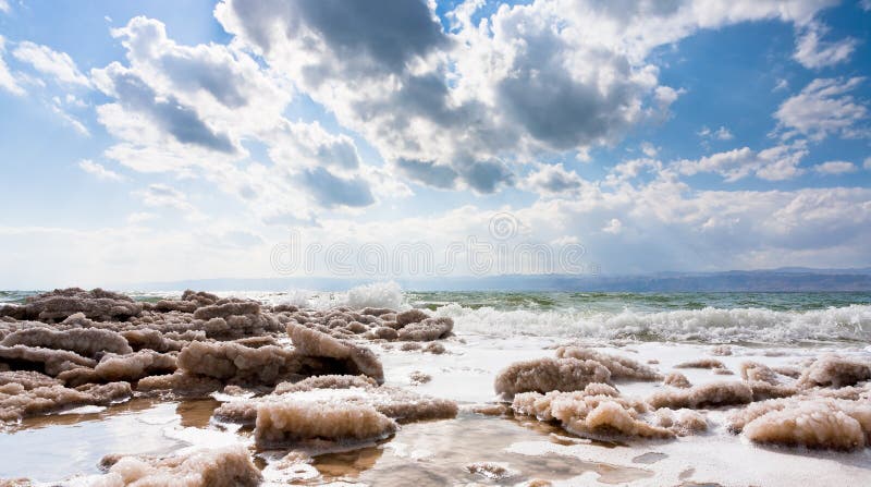 Crystalline Salt on Beach of Dead Sea Stock Image - Image of salt ...