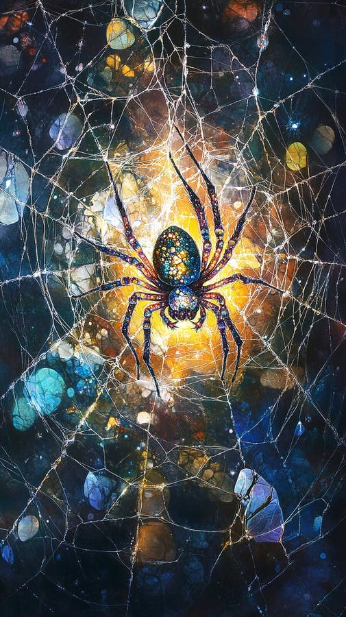 Crystalline Spider: Weaving a Web of Light Stock Photo - Image of ...