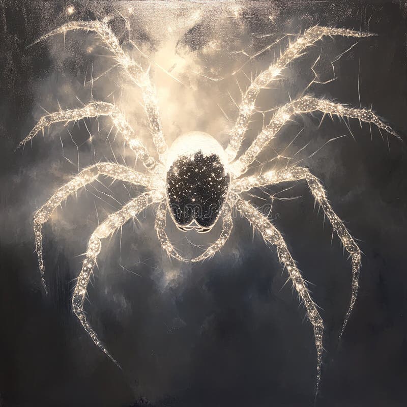 Crystalline Spider: Weaving a Web of Light Stock Photo - Image of ...