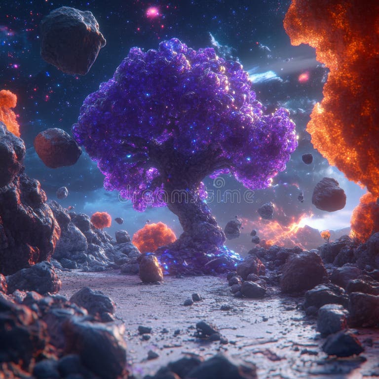 A Crystalline Tree, Illuminated, Emerging from the Shattered Planet S ...