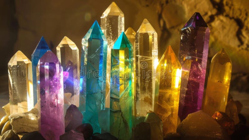 Crystals Bathed in Prism Light for Chakra Healing Stock Illustration ...