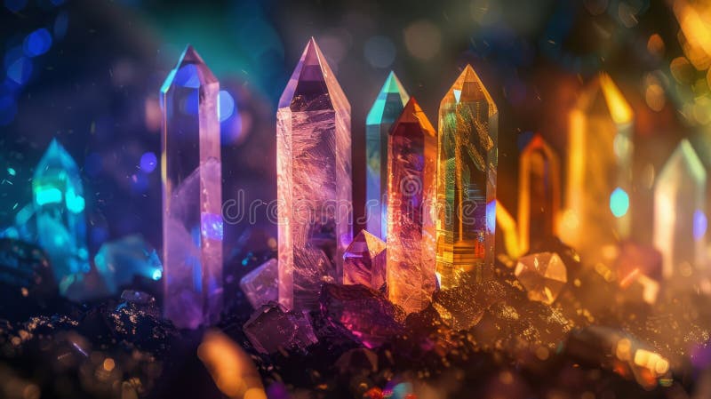 Crystals Bathed in Prism Light for Chakra Healing Stock Illustration ...