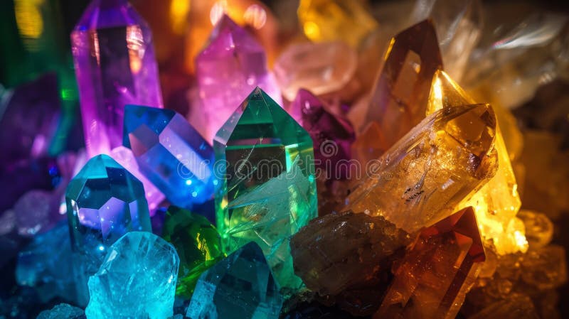 Crystals Bathed in Prism Light for Chakra Healing Stock Illustration ...