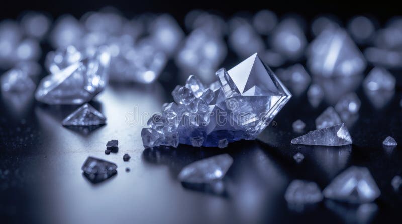 Crystals on a Black Surface, Exhibiting Light Reflection and Refraction ...