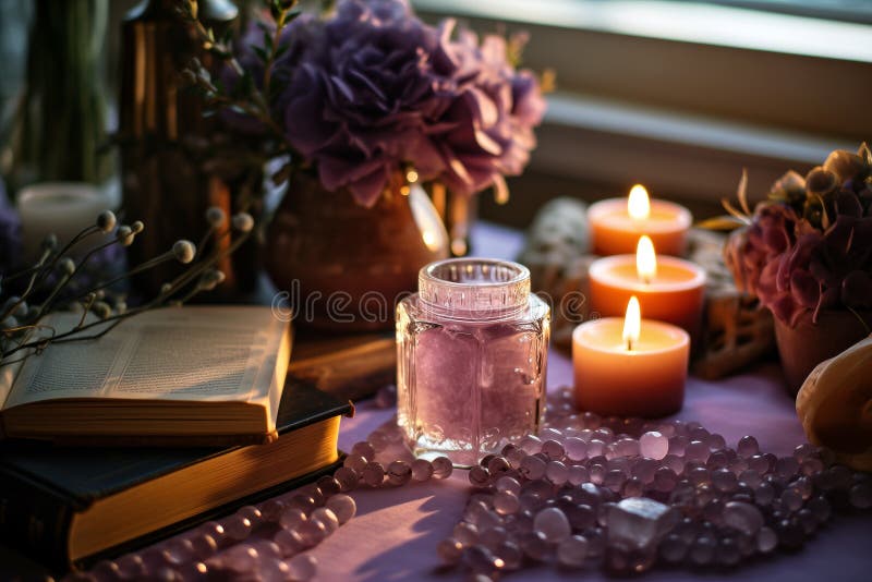 Crystals and Candlelight for Peaceful Reflection Stock Illustration ...