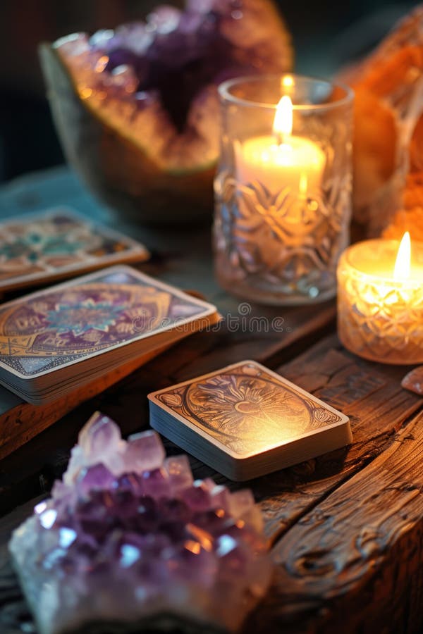 Crystals, Candles and Other Divination Tools Next To the Tarot Cards ...