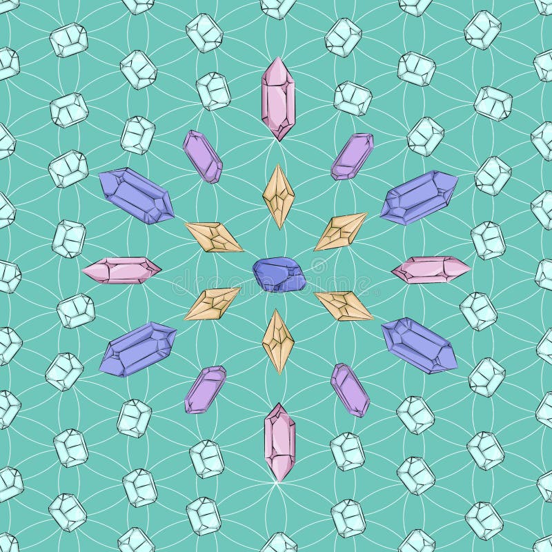Crystals and Diamonds on Wiccan Grid Pattern Stock Vector ...