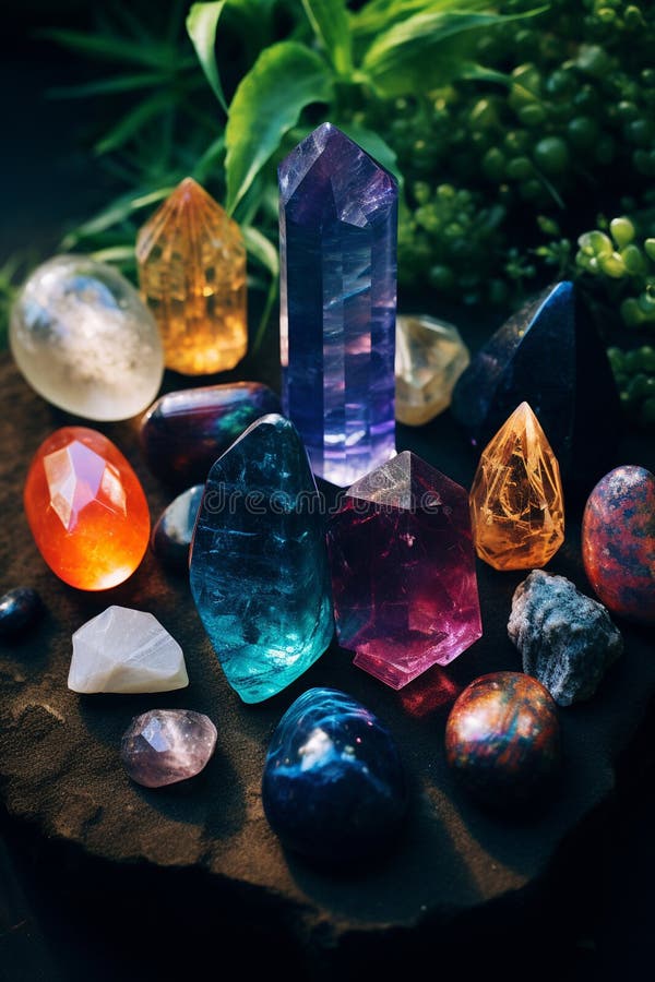 Crystals of Different Shapes and Different Colors. Generative AI, Stock ...