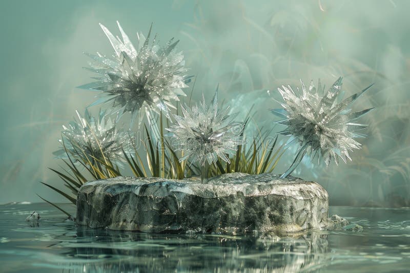 Crystals Emerging from Water Pedestal Stock Illustration - Illustration ...