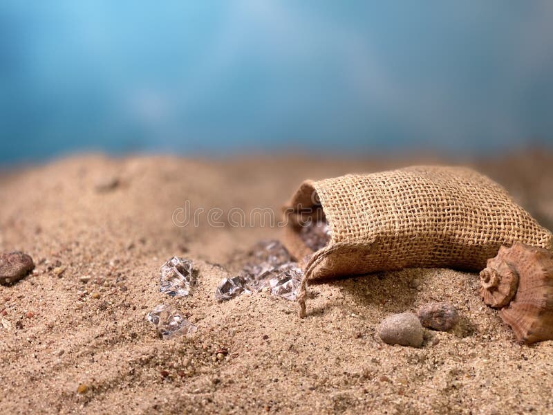 Jute sack on sand stock photo. Image of beauty, sand - 211934082