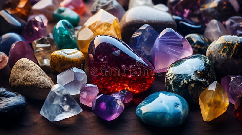 Crystals and gem stones stock illustration. Illustration of wooden ...