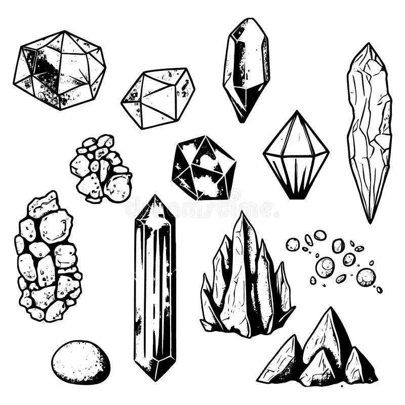 Crystals and Gem Stones, Hand Drawn Set Stock Vector - Illustration of ...