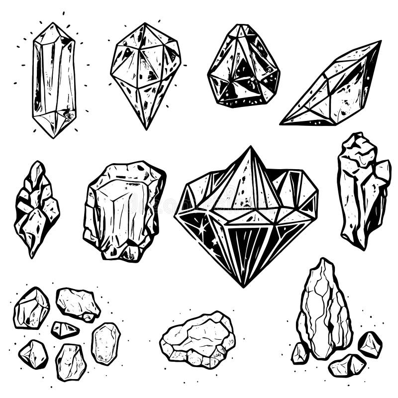 Crystals and Gem Stones, Hand Drawn Set Stock Vector - Illustration of ...