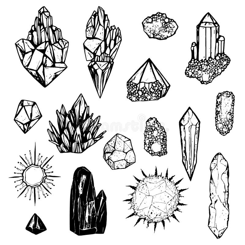 Crystals and Gem Stones, Hand Drawn Set Stock Vector - Illustration of ...