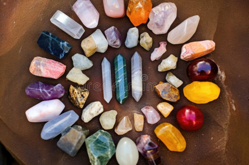 Crystals Organized in a Circle on a Stone Slab Stock Image - Image of ...
