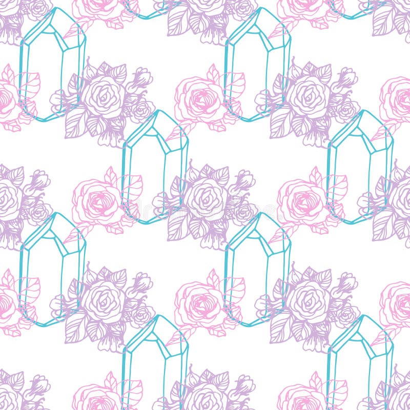 Crystals and Roses Vector Seamless Pattern. Vector Line Seamless ...