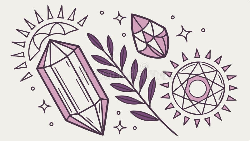 Crystals and Stars Design, Mystical and Celestial Elements Vector ...