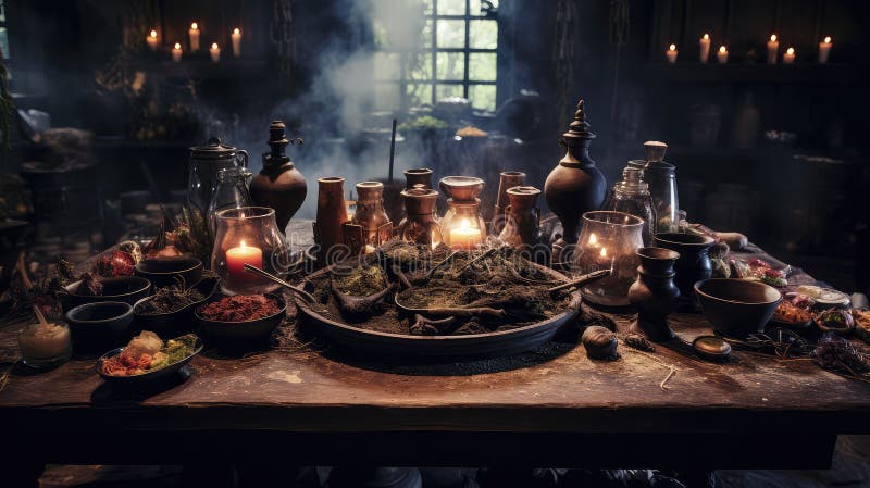 Crystals witch table stock illustration. Illustration of enchantment ...