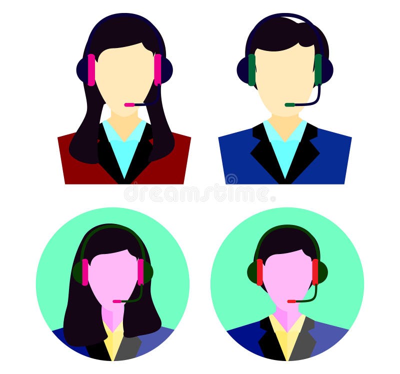 Call Center Agents Avatars Collection Set. Customer Service Agents Team ...