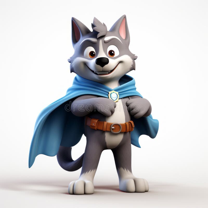 Quirky Cartoonish Grey Wolf Hero with Blue Cape - Bryce 3d Stock ...