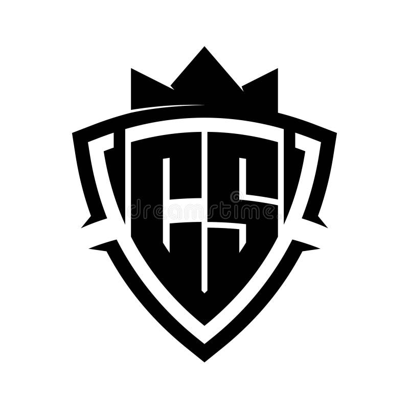 CS Letter Bold Monogram Triangle Curve Shield Shape with Crown Black ...