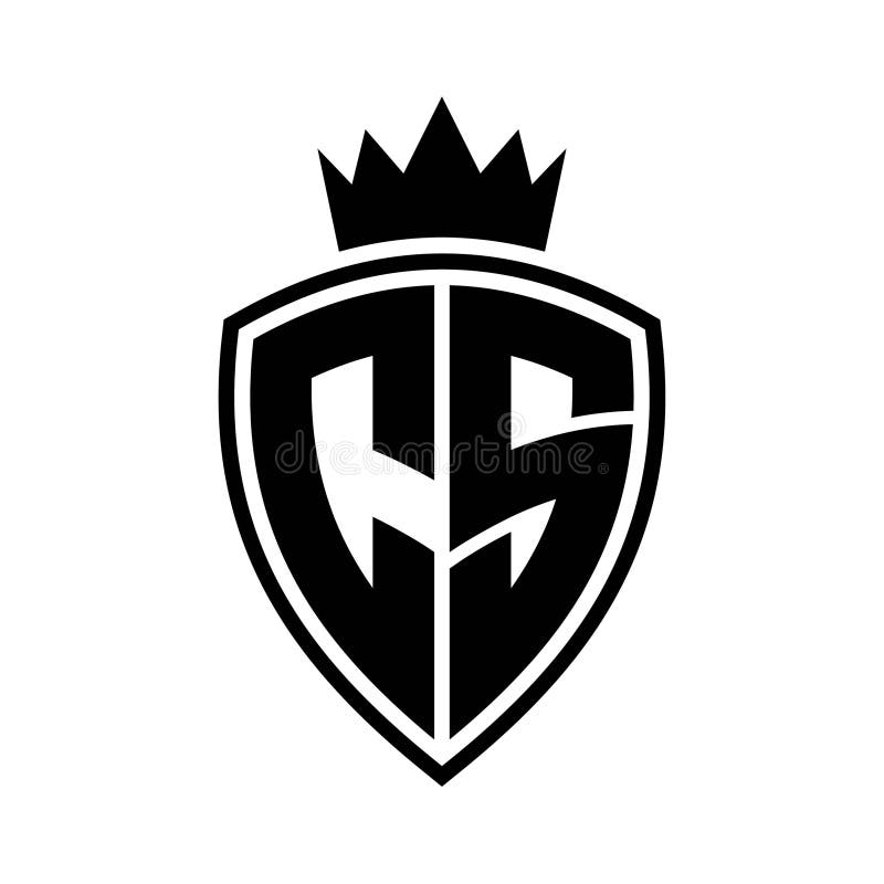 CS Letter Monogram Shield and Crown Outline Shape with Black and White ...