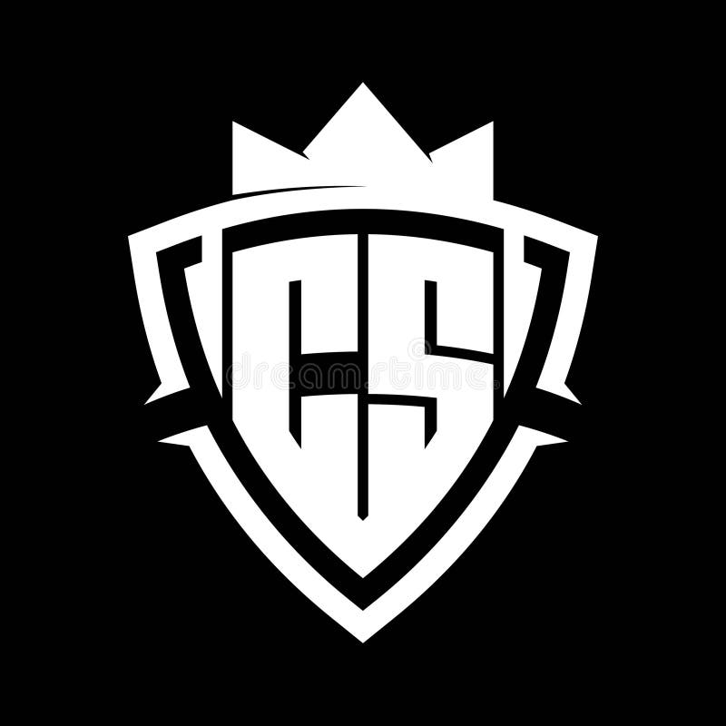 CS Letter Monogram with Triangle Curve Shield Shape with Crown White ...