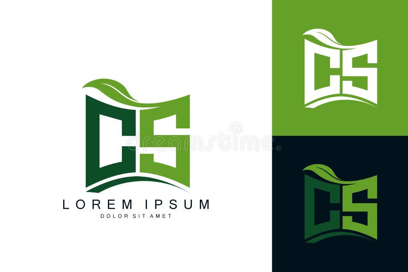 CS Logo Monogram with Green Leaf Nature Organic Bio Curved Shape ...