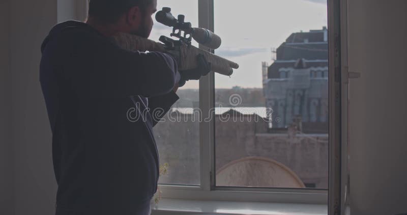 A Man in Black Gloves Opens a Window. CSI Hired Assassin Getting Ready ...