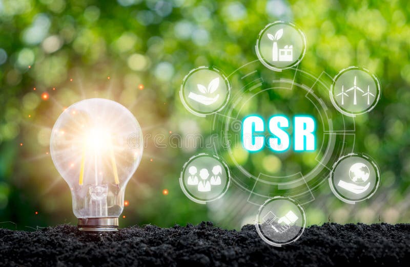 Light Bulb on Soil with Corporate Social Responsibility Icon on Virtual ...