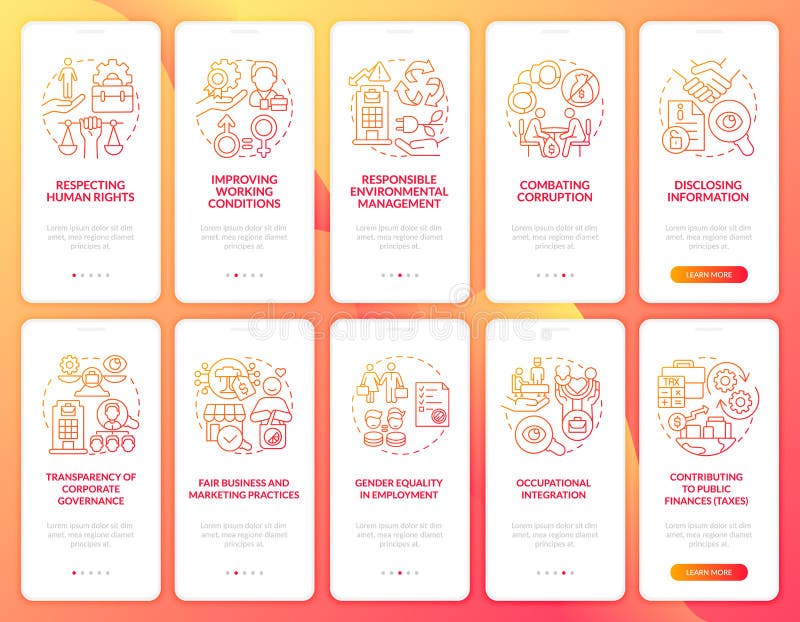 CSR Related Red Gradient Onboarding Mobile App Page Screen Set Stock ...