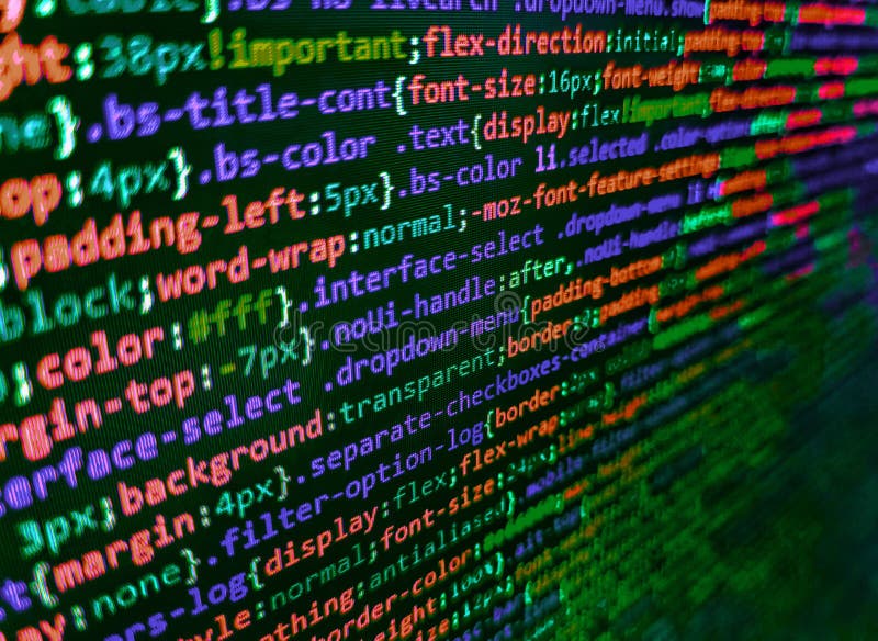 Css3 Code On A Colorful Background Closeup Of Java Script And Html Code Computer Program
