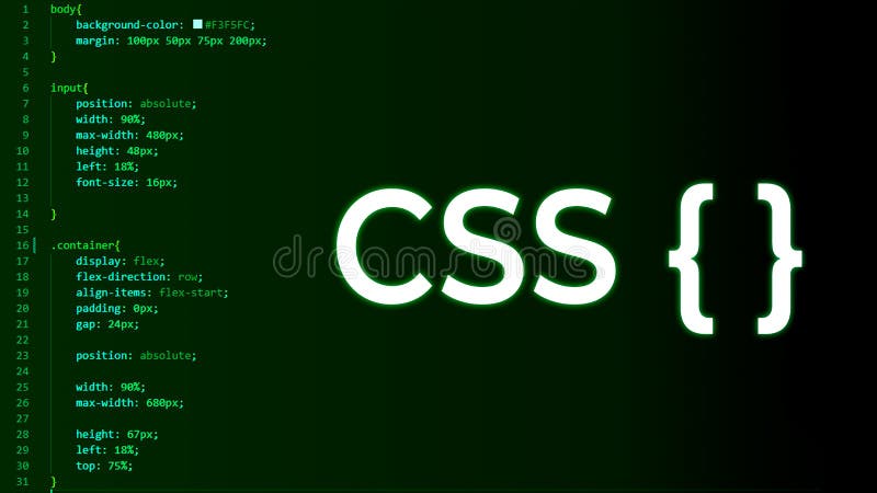 Css Code on Dark Background in Code Editor and Word Stock Illustration ...