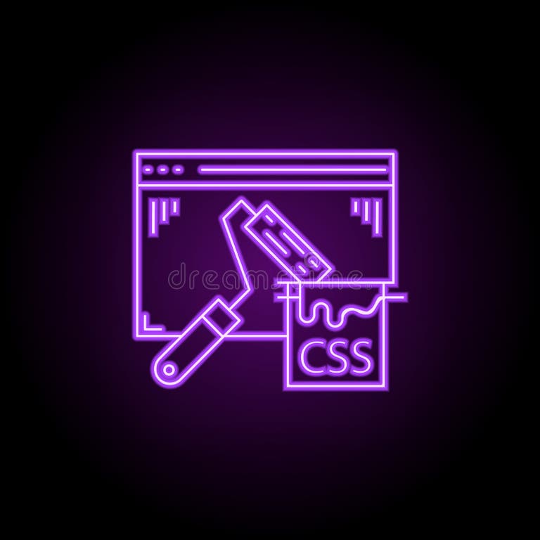 Css Coding Icon. Elements of Web Development in Neon Style Icons Stock ...