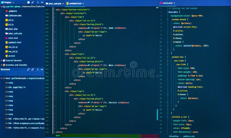 Css and Html Web Design Code in the Editor, Front View. Development of ...