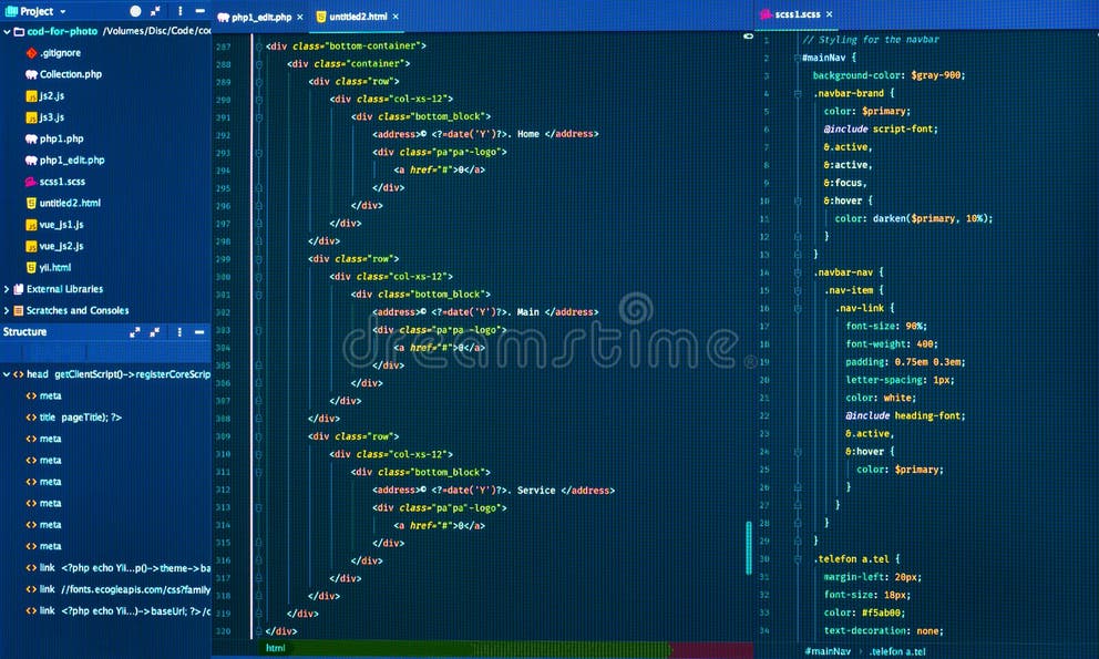 Css and Html Web Design Code in the Editor, Front View. Development of Site Design Editorial ...