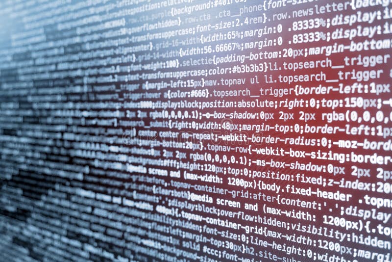 CSS Programming Code on Screen in Blue Tones and Red Light Leak Stock ...