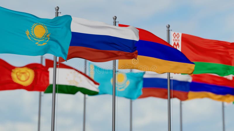 CSTO flags waving together stock video. Video of engagement - 303888191