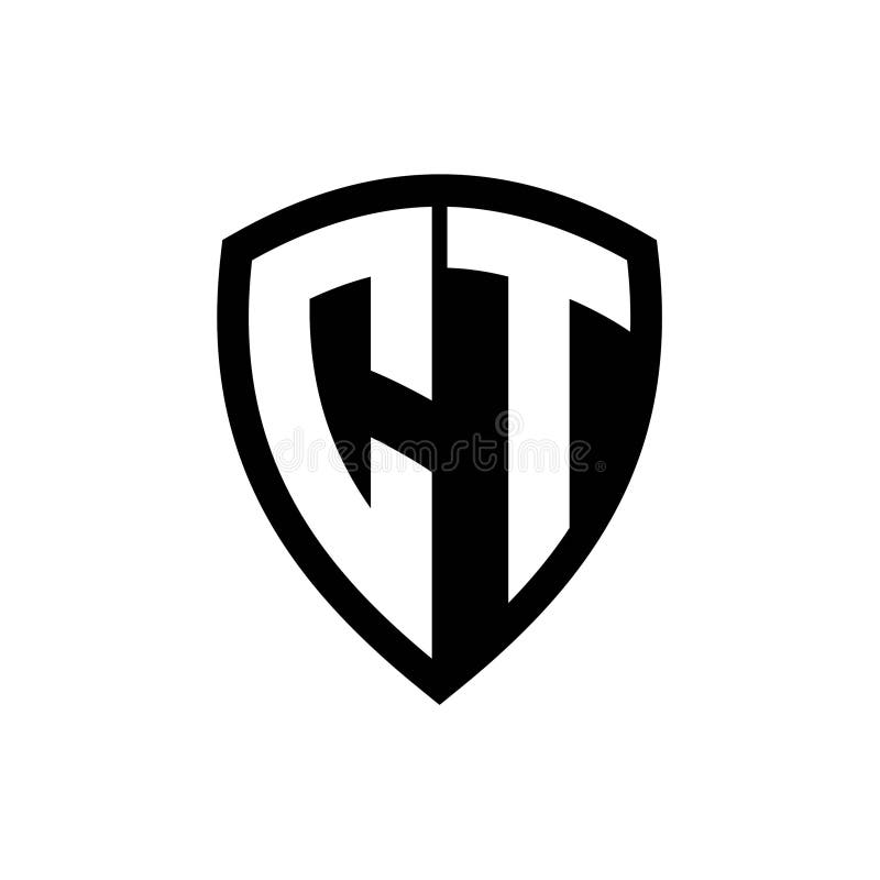 CT Monogram Logo with Bold Letters Shield Shape with Black and White ...