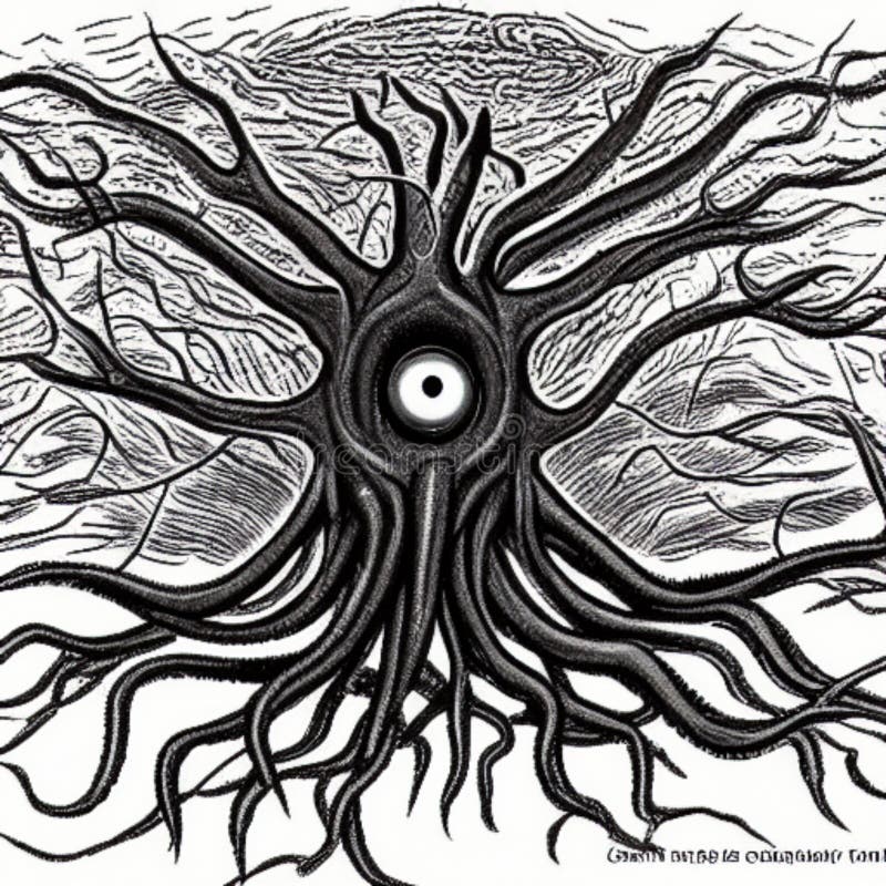 A Cthulhu Inspired Neuron Tree Branching Black Against White Stock ...