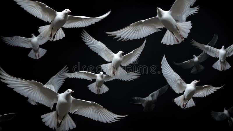 Ctrast Flock of White Birds on Black Stock Illustration - Illustration ...