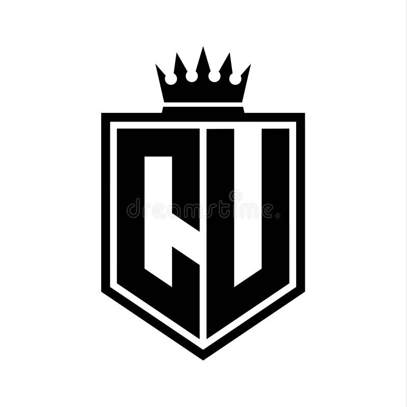 CU Logo Monogram Bold Shield Geometric Shape with Crown Outline Black ...