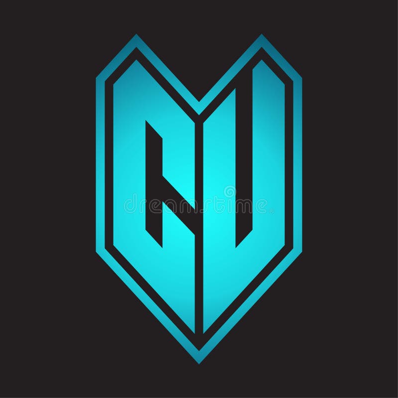 CU Logo Monogram with Emblem Line Style Isolated on Blue Gradient ...