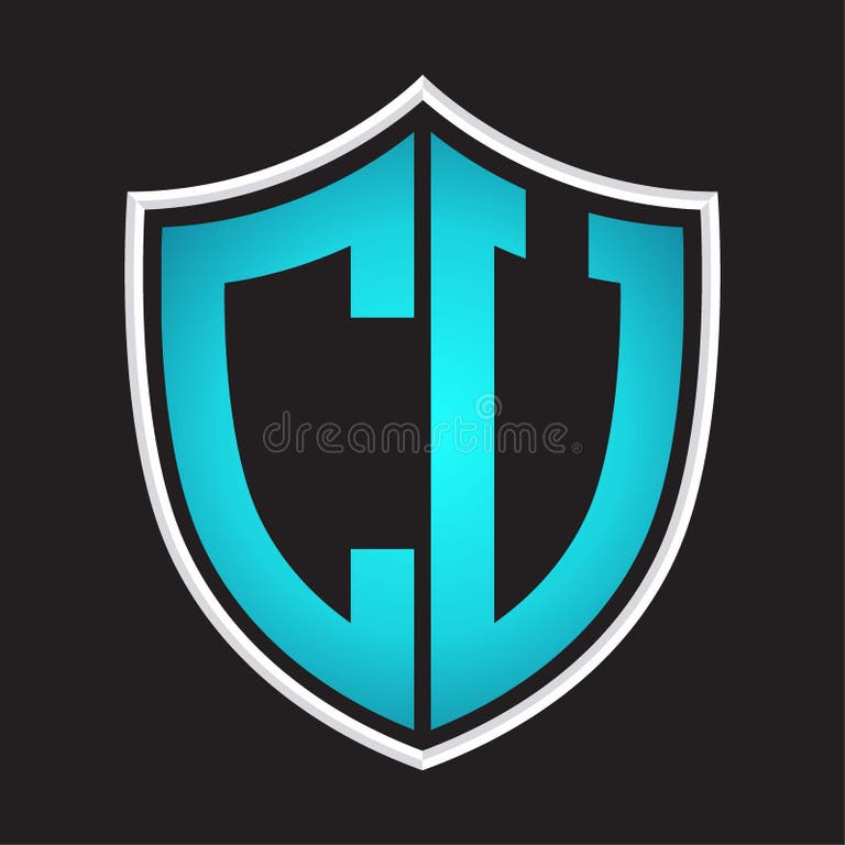 CU Logo Monogram with Shield Shape Isolated Blue Colors on Outline ...