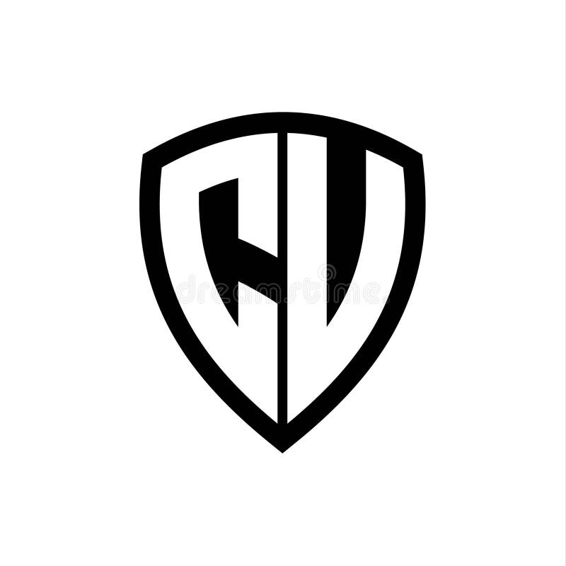 CU Monogram Logo with Bold Letters Shield Shape with Black and White ...