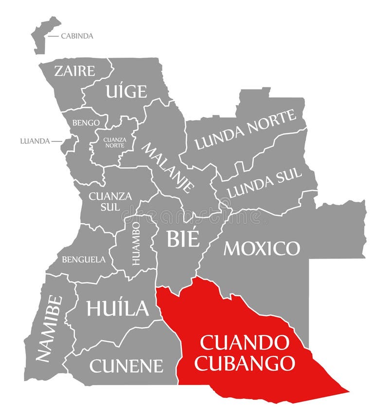 Cuando Cubango Red Highlighted in Map of Angola Stock Illustration ...
