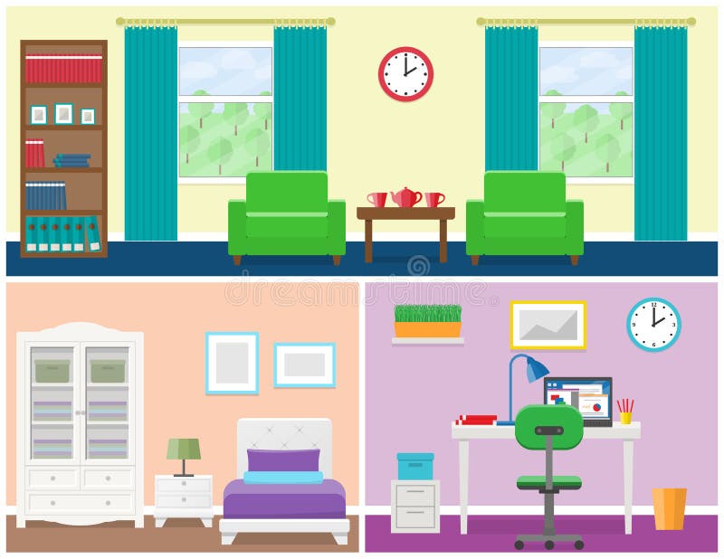 Corte Interior De La Casa Con Los Cuartos Ejemplo Del Vector En D Plana ...