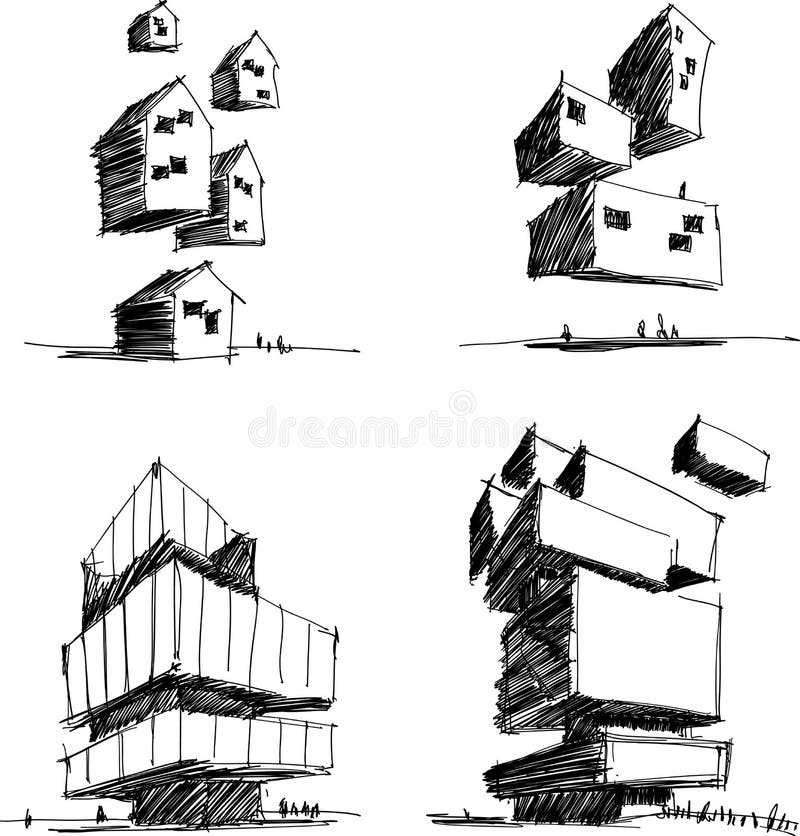 Cuatro Bosquejos Arquitectónicos De Una Arquitectura Abstracta Moderna Ilustración del Vector ...