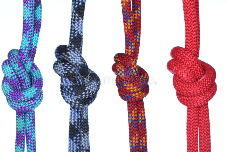 Cuatro Diversas Cuerdas Con Los Nudos Imagen de archivo - Imagen de ...