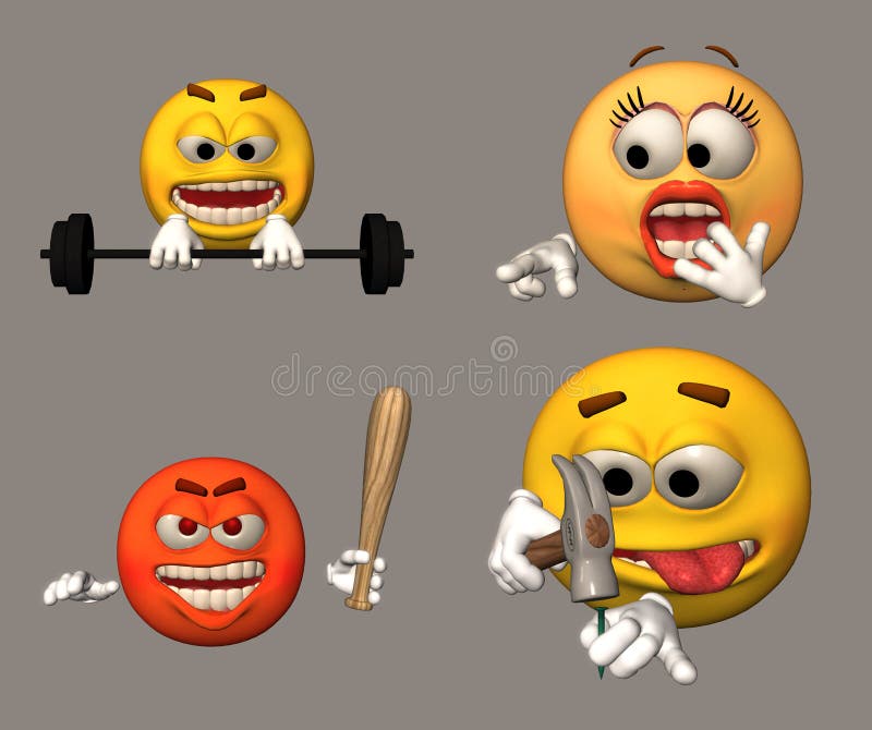 Cuatro Emoticons - Con El Camino De Recortes Stock de ilustración ...